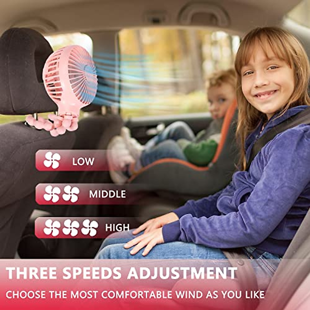 YKLWORLD Mini Stroller Fan, Handheld Portable Fan with Flexible Tripod, USB or Battery Powered Personal Desk Fan 3 Speeds Baby Fan with LED Light & Aromatherapy for Car Seat Crib Bike Treadmill - Pink