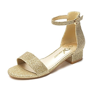 Athlefit Girls Sandals Open Toe Ankle Strap Low Heels Girl Dress Shoes For Toddler Little Big Kid Gold Glitter Size 1