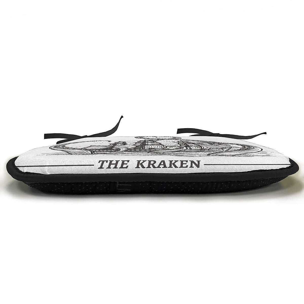 Lunarable Nautical Chair Cushion Pads Set of 2, Octopus Catches Old Sail Ship Monster Adventure Story Themed Art, Anti-Slip Seat Padding for Kitchen & Patio, 16"x16", Charcoal Grey White