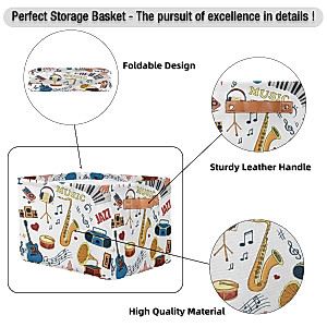 Musical Instruments Storage Basket Cube Piano Guitar Large Toys Storage Box Bin with Handle Collapsible Closet Shelf Cloth Organizer for Nursery Bedroom,15x11x9.5 in,1 Pack