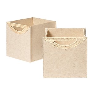 La Jolie Maison 2 Pack Foldable Oatmeal Felt Cube Bins, 13 Inch Storage Cube with Rattan Handle, Decorative Storage Bins for Closet Toys Bedroom
