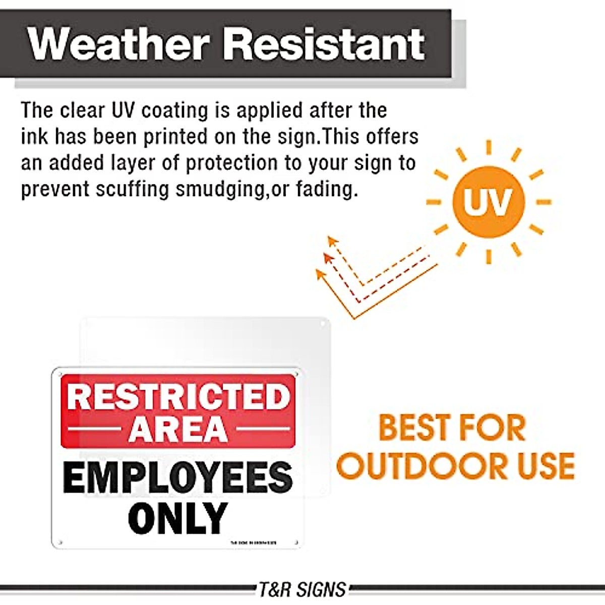 Restricted Area Sign Employees Only Sign - 2 Pack - 10 x 7 Inches Rust Free .040 Aluminum - UV Protected, Waterproof, Weatherproof and Fade Resistant - 4 Pre-drilled Holes