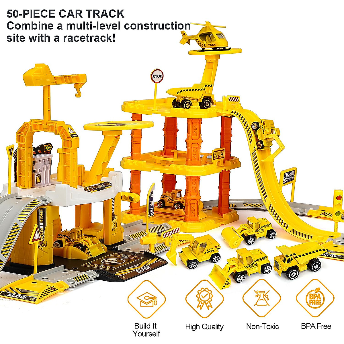 TOY Life Construction Toys Set - Toy Construction Vehicles with Toy Trucks for 3 4 5 6 Year Old Boys - Toy Car Garage Construction Trucks for Kids Construction Toys with Race Track
