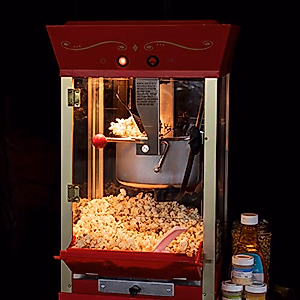 Nostalgia Popcorn Maker Professional Cart - 8 Oz Kettle Makes Up to 32 Cups -Vintage Movie Theater Popcorn Machine with Interior Light - Measuring Spoons and Scoop - Home Theater Accessories - Red