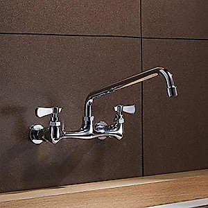 Utility Sink Faucet Wall Mount Commercial Faucet Kitchen Laundry 8 Inch Swivel Spout 2 Dual Handle Restaurant Industrial Chrome Mixer Tap No Lead by Homevacious