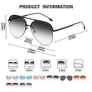 Vanolu Retro Rimless Women Aviator Sunglasses Classic Lady Oversized Sun Glasses