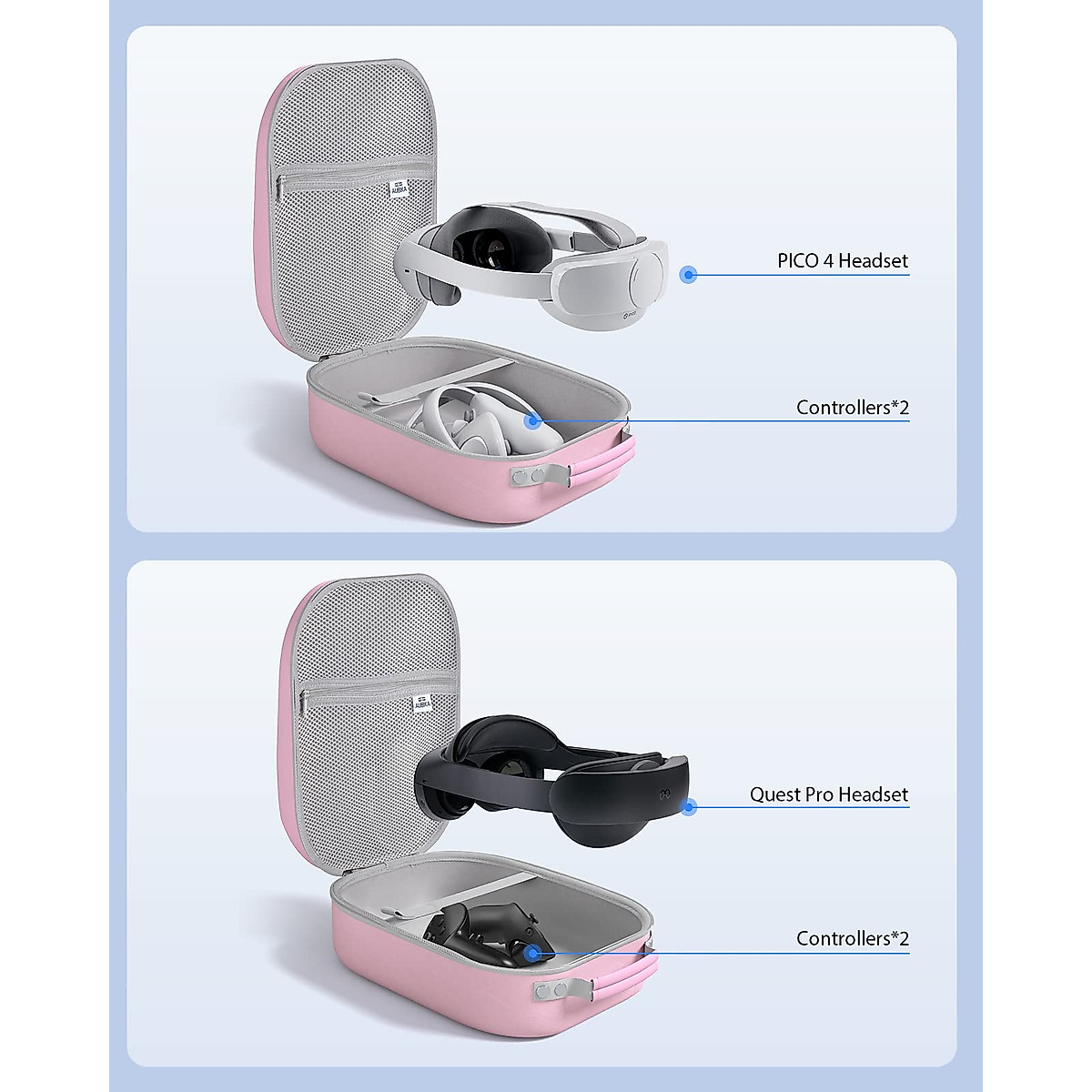 Aubika Pink Carrying Case for Meta Quest 3S/Quest 3/Oculus Quest 2/Pico 4/Quest Pro/Vision Pro, Compatible with Elite/Battery Headset Strap Accessories, Hard Travel Case