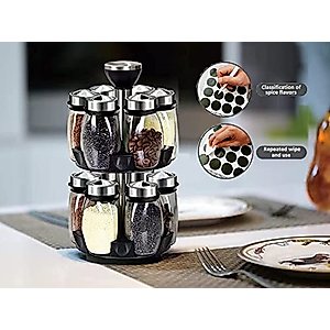 Revolving Spice Rack Organizer Countertop, Spinning Spice Storage Rack Tower Organizer with 12 Empty Jars, Rotating Spice Holder Shelf Seasoning Rack Shelf, Spice Seasoning Bottle Organizer
