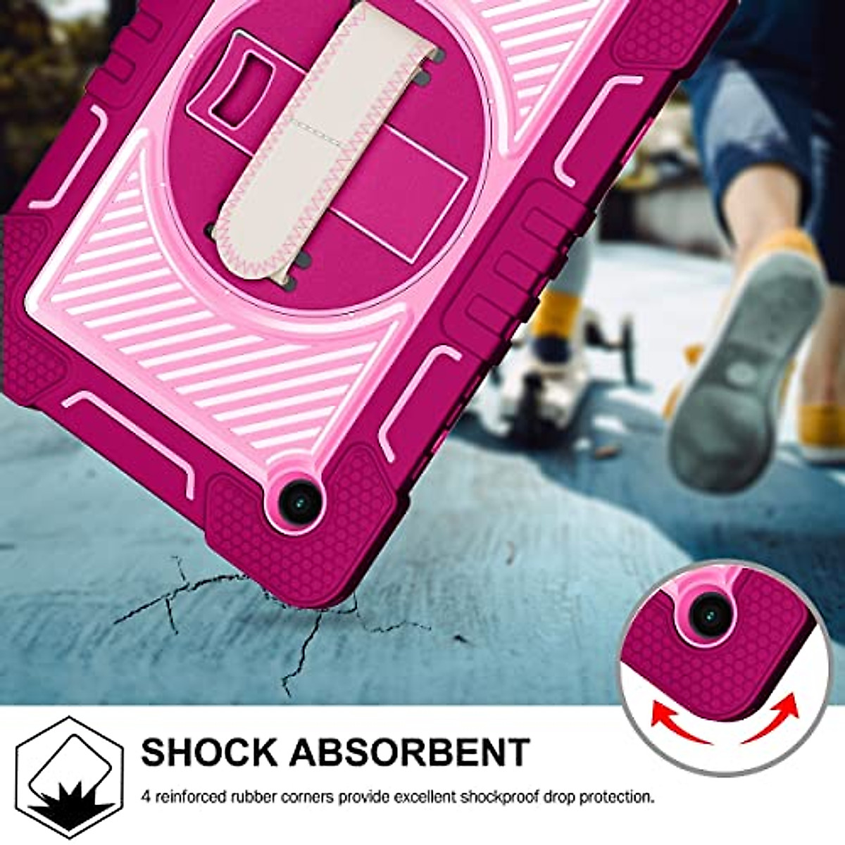 ZUBEE Cover Case Shockproof Protective Cover 360 Degree Rotating Bracket Case Compatible with Samsung Galaxy Tab A8 10.5-Inch 2021 (SM-X200/X205/X207) Protective Cover(Rose Red+Pink)