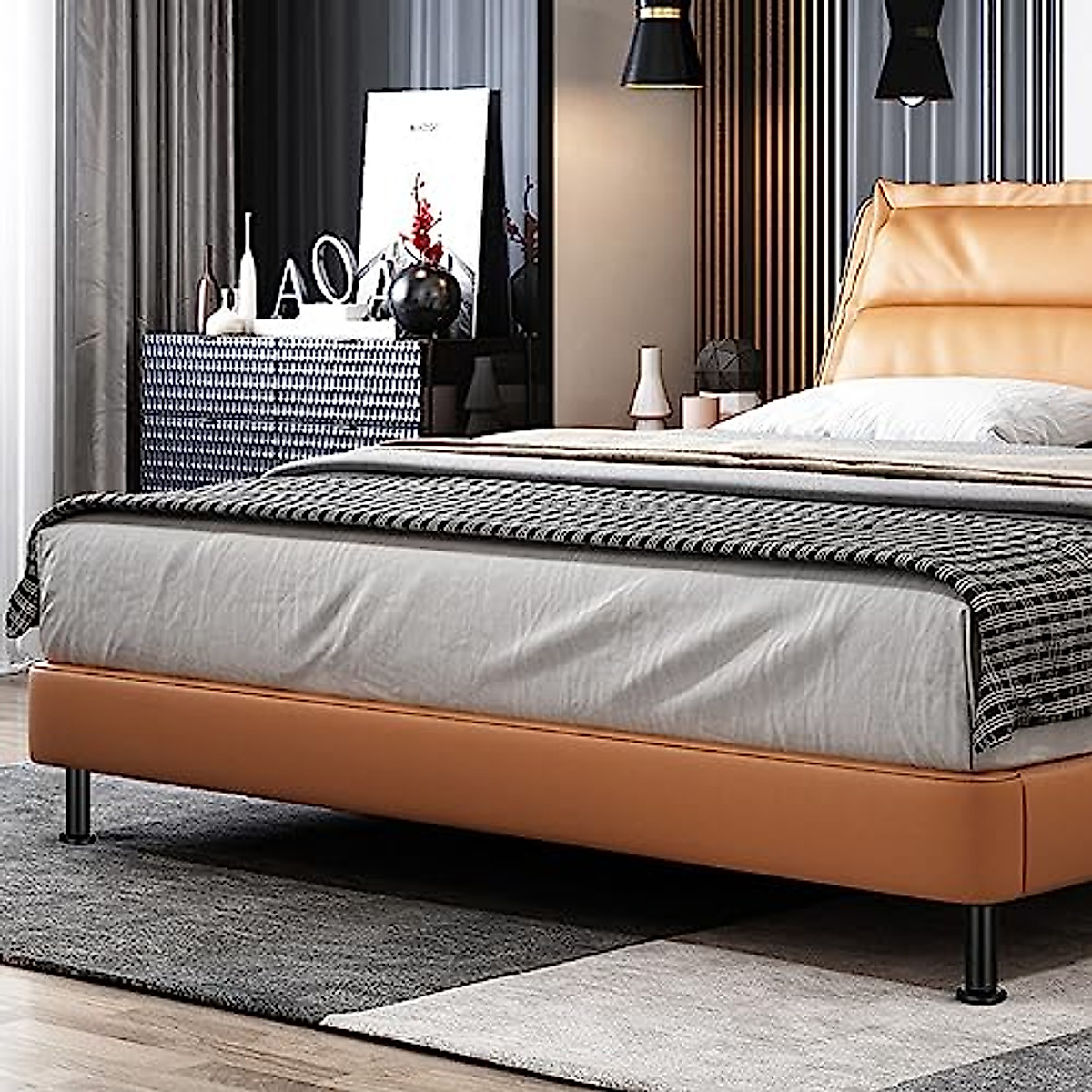 Bed Support Legs, Metal Adjustable Legs for Bed, Heavy Duty Bed Center Frame Middle Reinforce Circular Bottom Extendable Slat Support Leg for Cabinet Sofa Bed Frame Replacement Parts (Black 1 Pcs)