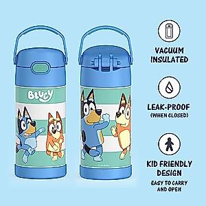 THERMOS FUNTAINER 12 Ounce Stainless Steel Vacuum Insulated Kids Straw Bottle, Bluey