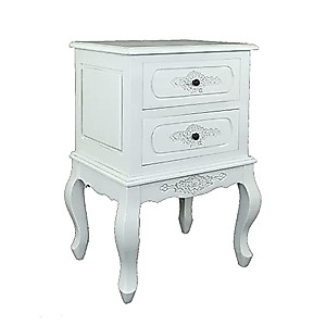 Benjara Mary 27 Inch Classic Wood Square Cabinet Table, 2 Drawers, Floral, White