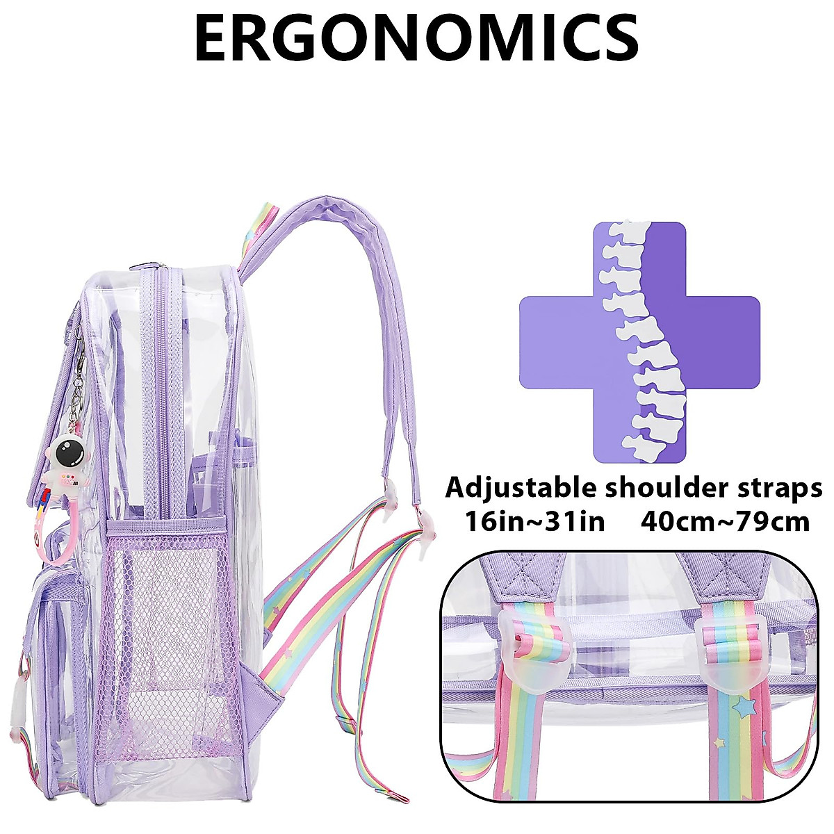 LISINUO Clear Backpack Girl Transparene Backpacks See Through Book Bag for Women Heavy Duty Pvc Mesh Bag Cute Girls Bookbags(Purple)