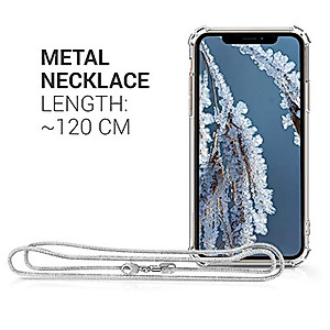 kwmobile Case Compatible with Apple iPhone Xs - Crossbody Case Clear Transparent TPU Phone Cover with Metal Chain Strap - Transparent/Silver