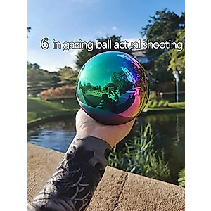 Pangmao Rainbow Gazing Globe Mirror Ball in Stainless Steel, Shiny Hollow Sphere Sparkling Housewarming Outdoor Ornament (6 Inch)