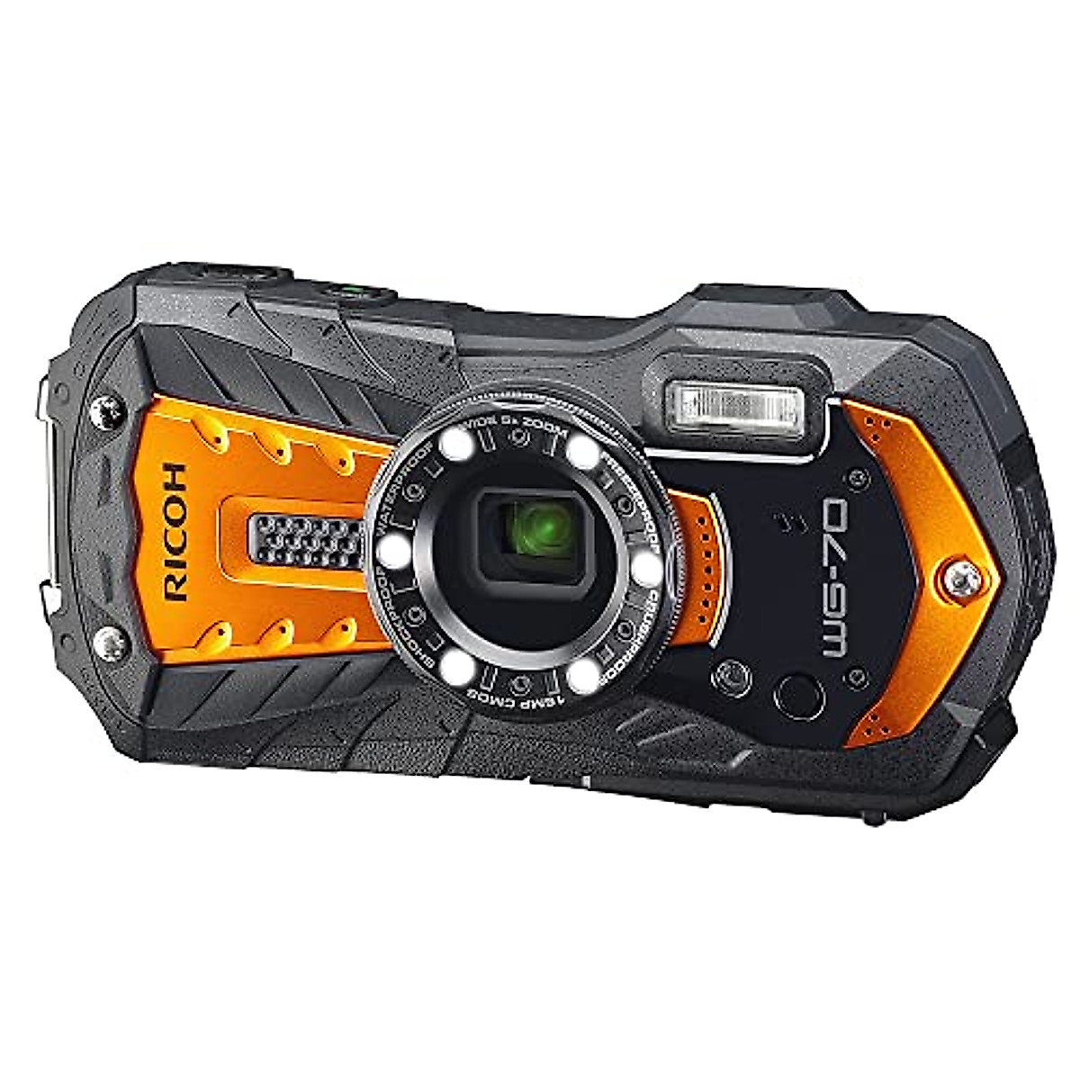 Ricoh WG-70 Black Waterproof Digital Camera 16MP (Orange) (Intenational Model)