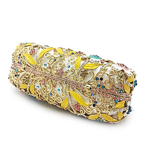 UMREN Women Vintage Flower Rhinestone Clutch Crystal Evening Bag Purse Wedding Cocktail Bag Purple
