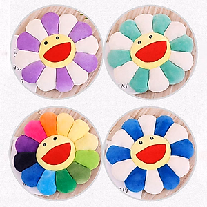 SNEPOO Smile Face Plush Rainbow Pillow, Sunflower Indie Decor Plush Pillow Soft & Comfortable Flower Floor Pillow for Home Reading Bed Room Decoration