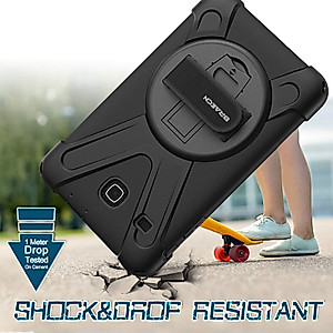 BRAECNstock Samsung Galaxy Tab E 8.0 Case (SM-T375/T377/T378),Shockproof Durable Protective Cover with 360° Kickstand&Hand Strap,Shoulder Strap,Kids Tablet Case for Galaxy SM-T377A/T377V/T378V,Black