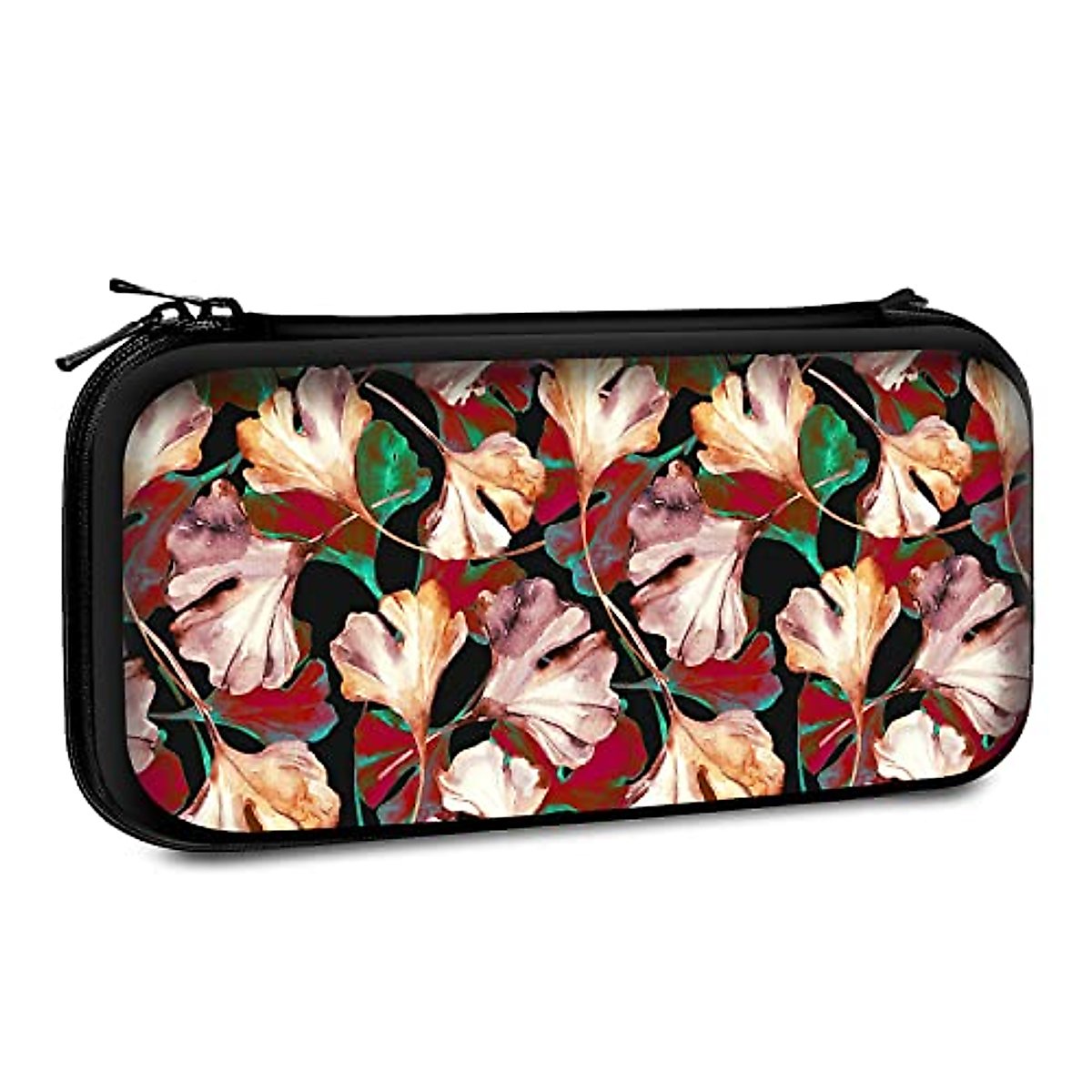 Carrying Case Compatible with Switch 2017 / Switch OLED 2021 Console Joy-Con with 10 Game Card Slots , Drawing of ginkgo leaf on grunge textures