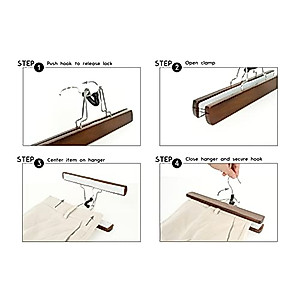 Amber Home Walnut Wooden Pants Hangers 10 Pack, Wood Clamp Hangers with Non Slip Padded Velvet, Jeans/Slacks Hangers Hair Extension Hangers for Skirts, Trousers, Wigs (Walnut, 10)