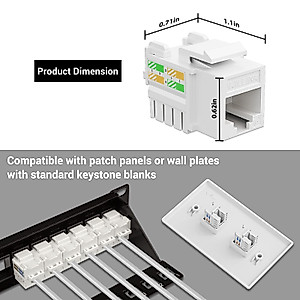 Iwillink 10Gbps Cat6 Keystone Jack, RJ45 Keystone Jack 25-Pack and Keystone Punch-Down Stand, UTP Modular Ethernet Jack Insert 90-Degree, Punch Down Keystone Jack Adapter, White