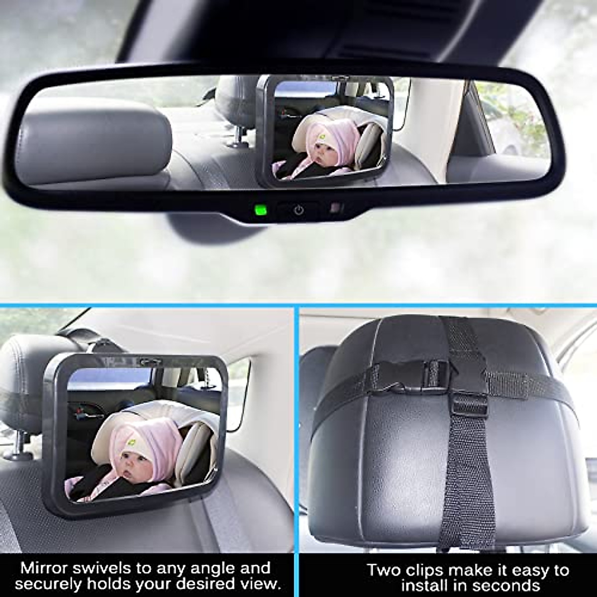 Shynerk Baby Car Mirror, Safety Car Seat Mirror for Rear Facing Infant with Wide Crystal Clear View, Shatterproof, Fully Assembled, Crash Tested and Certified