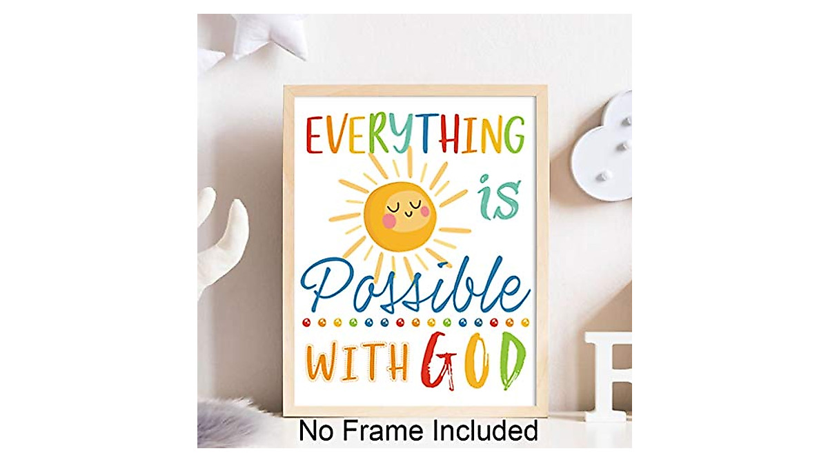 Kids Inspirational Rainbow Wall Art - Bible Verse Prints Set