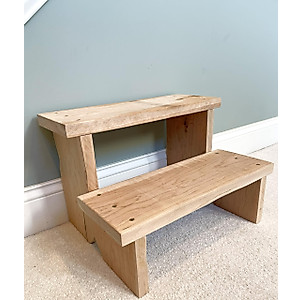 Generic Classic Amish Reclaimed Wood Two-Step Stair/Step Stool. Natural, Rustic, Heavy Duty, Wide, Versatile. Indoor/Outdoor. Handmade in USA. 18 x 14 x 12”.