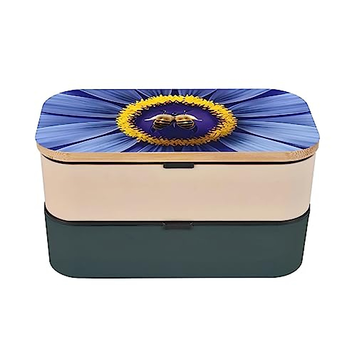 Flower Heart Bee Adult Lunch Box, Bento Box, With Cutlery Set Of 3, 2 Compartments, Rectangular, Lunch Box For Adults