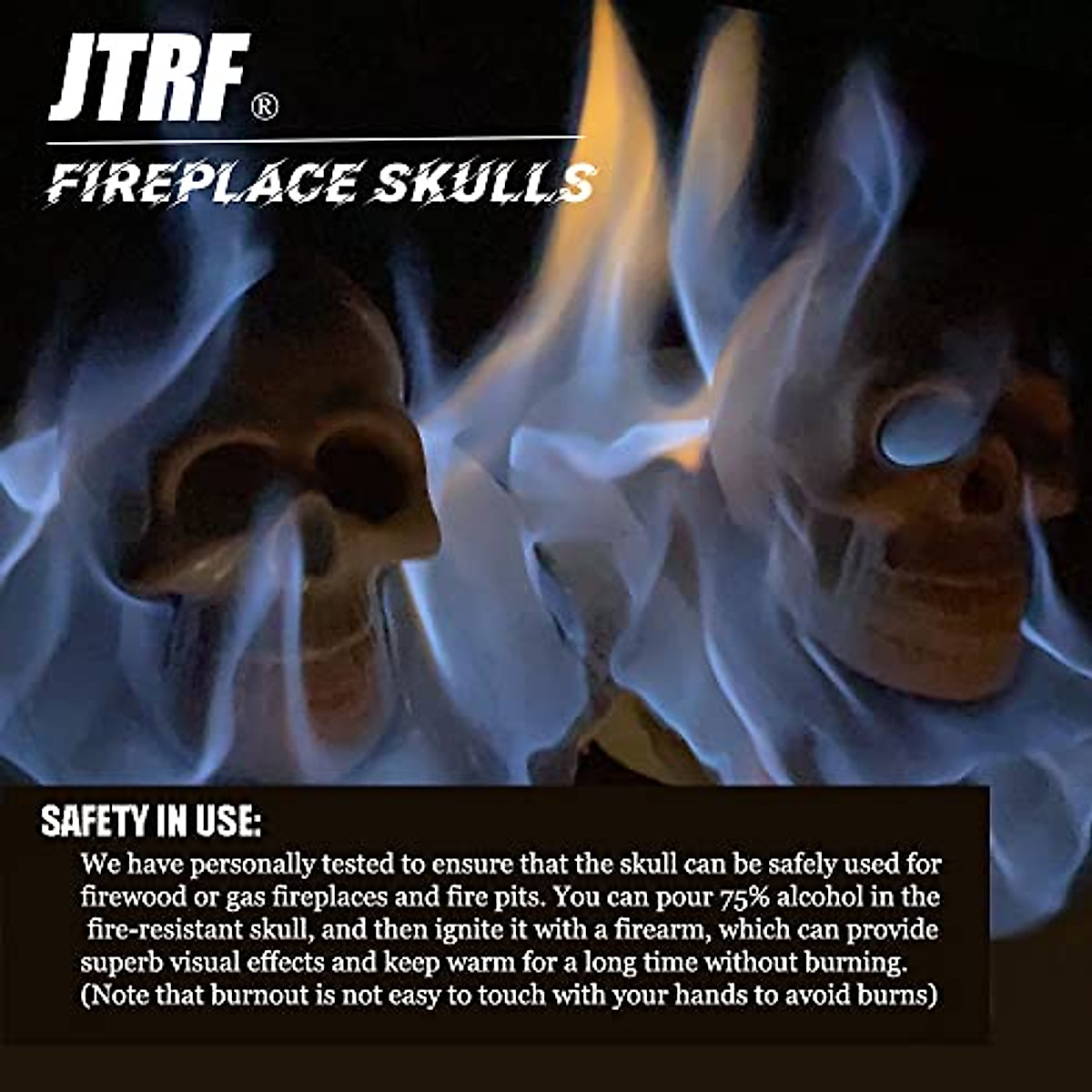 JTRF Ceramic Fireproof Skull Fire Pit,Halloween Firepit Skull Fire Logs for BBQ,Bonfire,Campfire | Fireplace Skulls Fireproof Ceramic Skulls for Fire Pit | for Gas, Propane,Wood Fires(Pack of 2)
