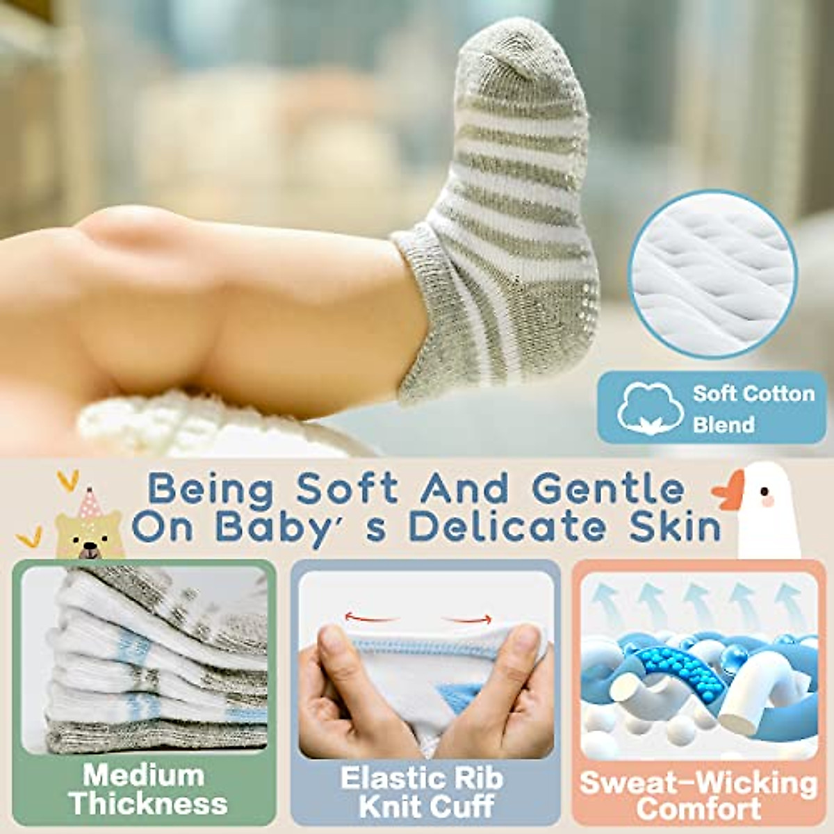 Baby Socks With Non Slip Grips Toddler Socks Infant Socks For 0-6,6-12,12-36 months Baby Boy Girl by Miss Fong Wear