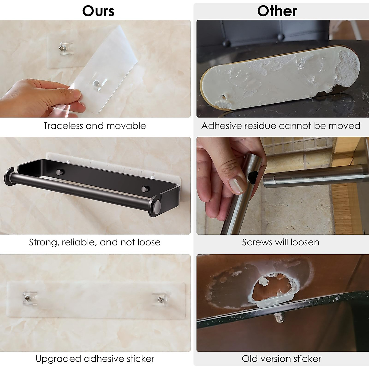 QZNA Self Adhesive & Wall Mount Paper Towel Holder & Dispenser,Kitchen Tissue Towel Holder Stand Under Cabinet-Black