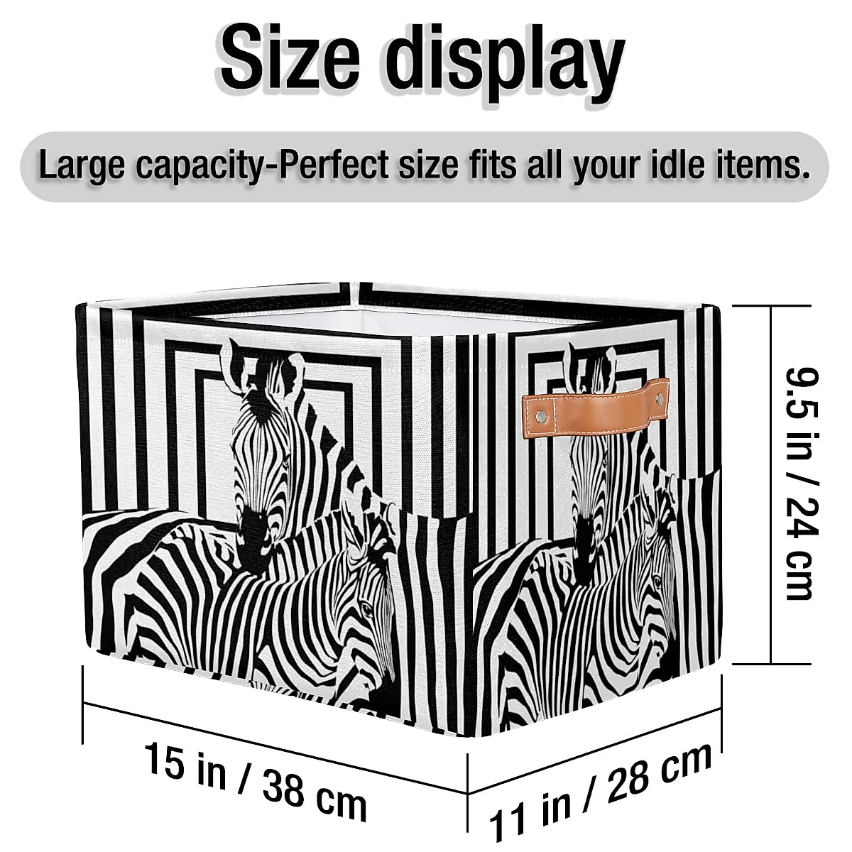 Funky Qiu African Animal Zebra Storage Basket Cube Black White Large Toys Storage Box Bin with Handle Collapsible Closet Shelf Cloth Organizer for Nursery Bedroom,15x11x9.5 in,2 Pack