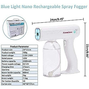 BerlinVV Handheld Sprayer Fogger Machine 0-20Μm Cordless Fogger Machine Disinfectant,Handheld USB Rechargeable ULV Electric Sprayer Nano Atomizer,Suitable for Home Office School Garden Outdoor
