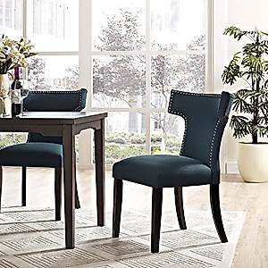 Modway Curve Mid-Century Modern Upholstered Fabric with Nailhead Trim in Azure, One Chair