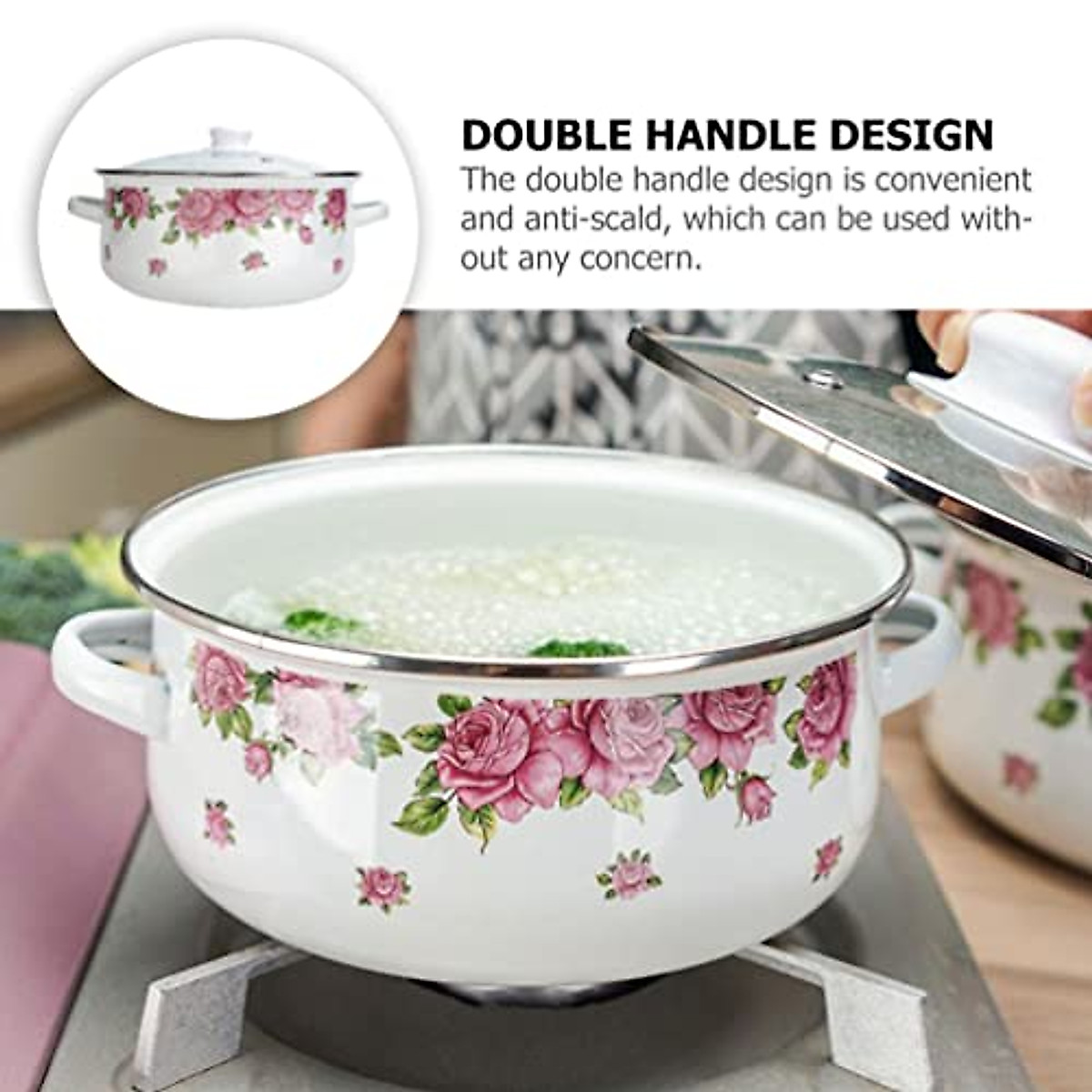 UPKOCH Sauce Pan Retro Enamel Stockpot 1.5L Cooking Pot Enamel Soup Pot Stew Pot Pasta Pot with Lid Sauce Pot for Stew Sauce Reheat Food Induction Oven Gas Stovetops 18cm Stainless Steel Cookware