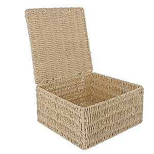 Cabilock 3pcs Drawer Bedroom Wicker Handwoven Vanity Bin Small Organizer Rattan Table Lid Gift Fruit Bathroom Laundry Bread Decorative Square Organizing Straw Flower Paper with Storage