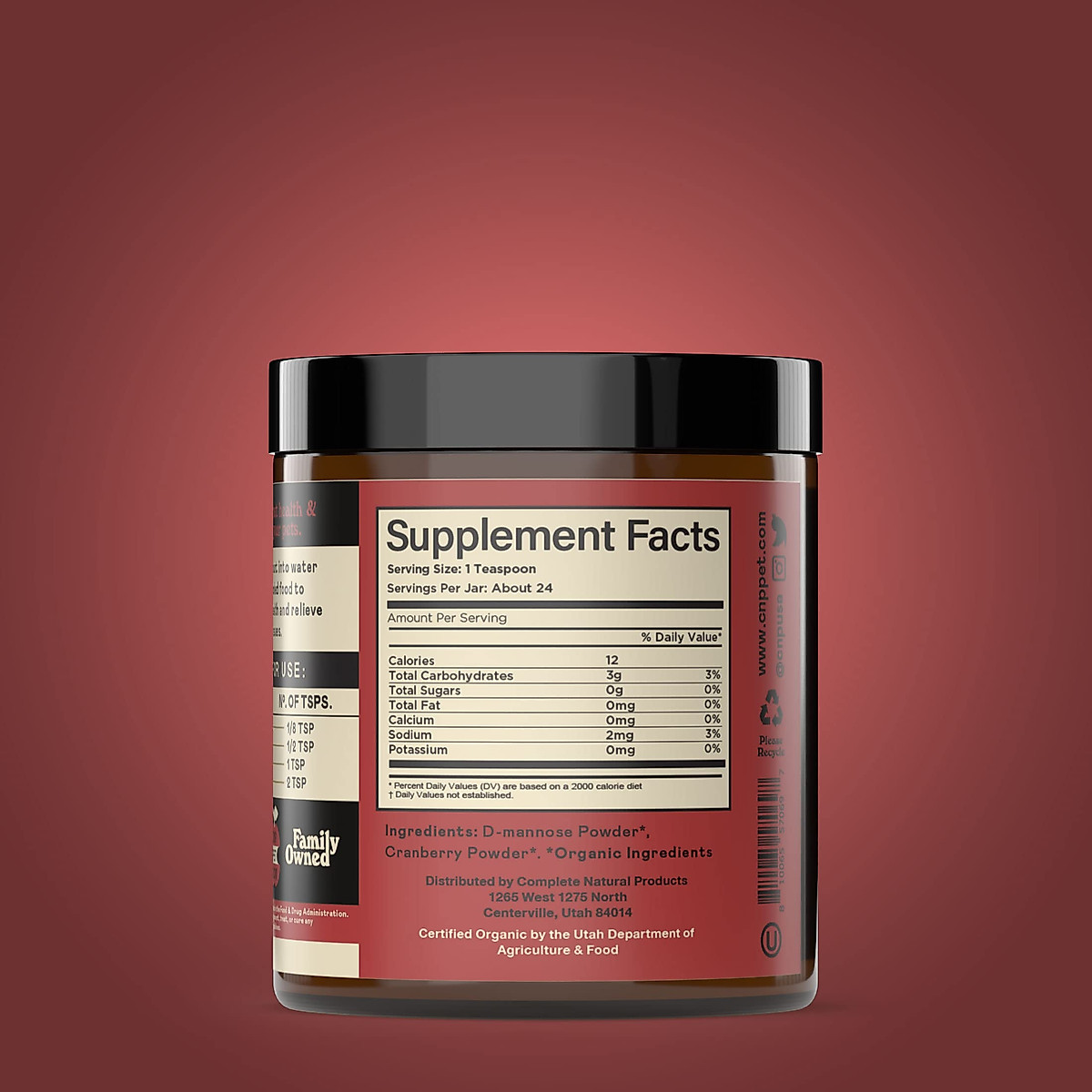 Complete Natural Products Organic D-Mannose & Cranberry Powder for Pets - 4oz - Pure D-Mannose & Cranberry