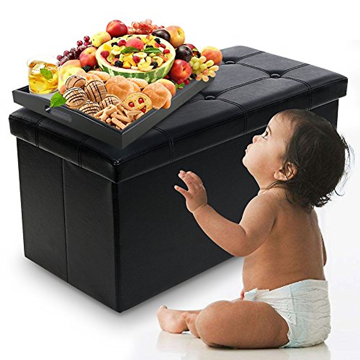 SILILUN Serving Tray Black Large Food Tray Breakfast Tray Wood Butler Tray with Handle 17.77 x 13.72 x 1.78