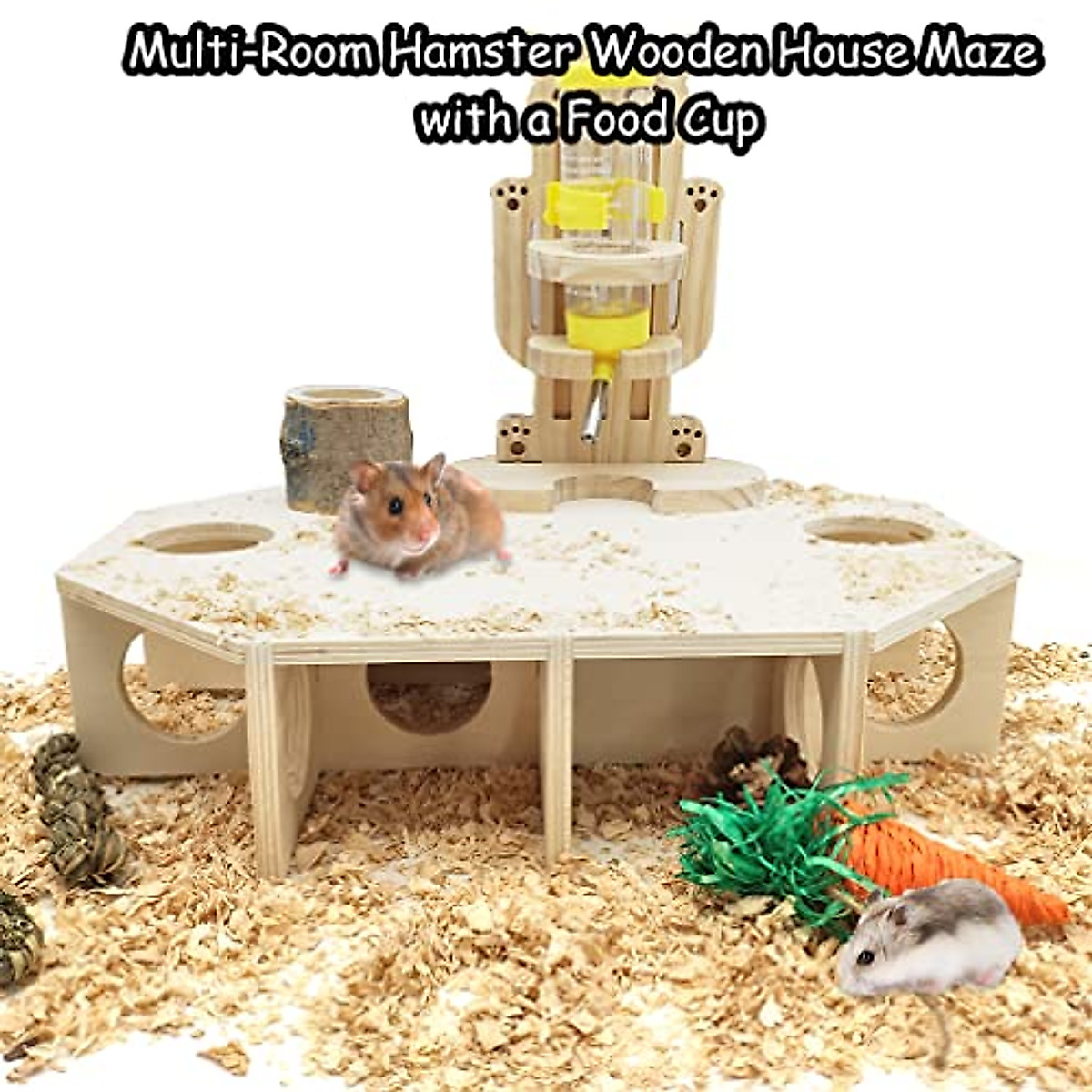 BNOSDM Multi-Chamber Hamster Hideout Maze Wood Multi-Room Hide Hut with Cover Mice Secret Peep Shed Wooden Dwarf Hamsters House Tunnel Exploring Toys Habitat Décor for Gerbils