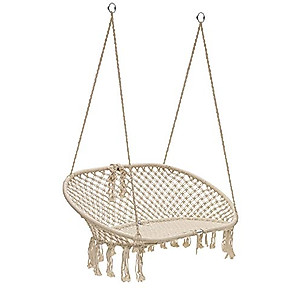 Sorbus Hammock Chair Macrame Hanging Swing Bench, Perfect for Indoor, Outdoor, Teens Girl Bedroom, Home, Room, Patio, Deck, Yard, Garden, Knitted Floating Swinging Bench, (Double Swing)
