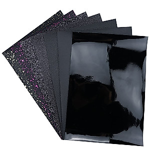 7 Pieces/Set 8x12 Inch (21cm x 30cm) A4 Bundle Leather Sheets Mixed Black Series Fine Chunky Glitter Litchi Patent Embossing Faux Leather Fabric for Bow Earring Making DIY Craft