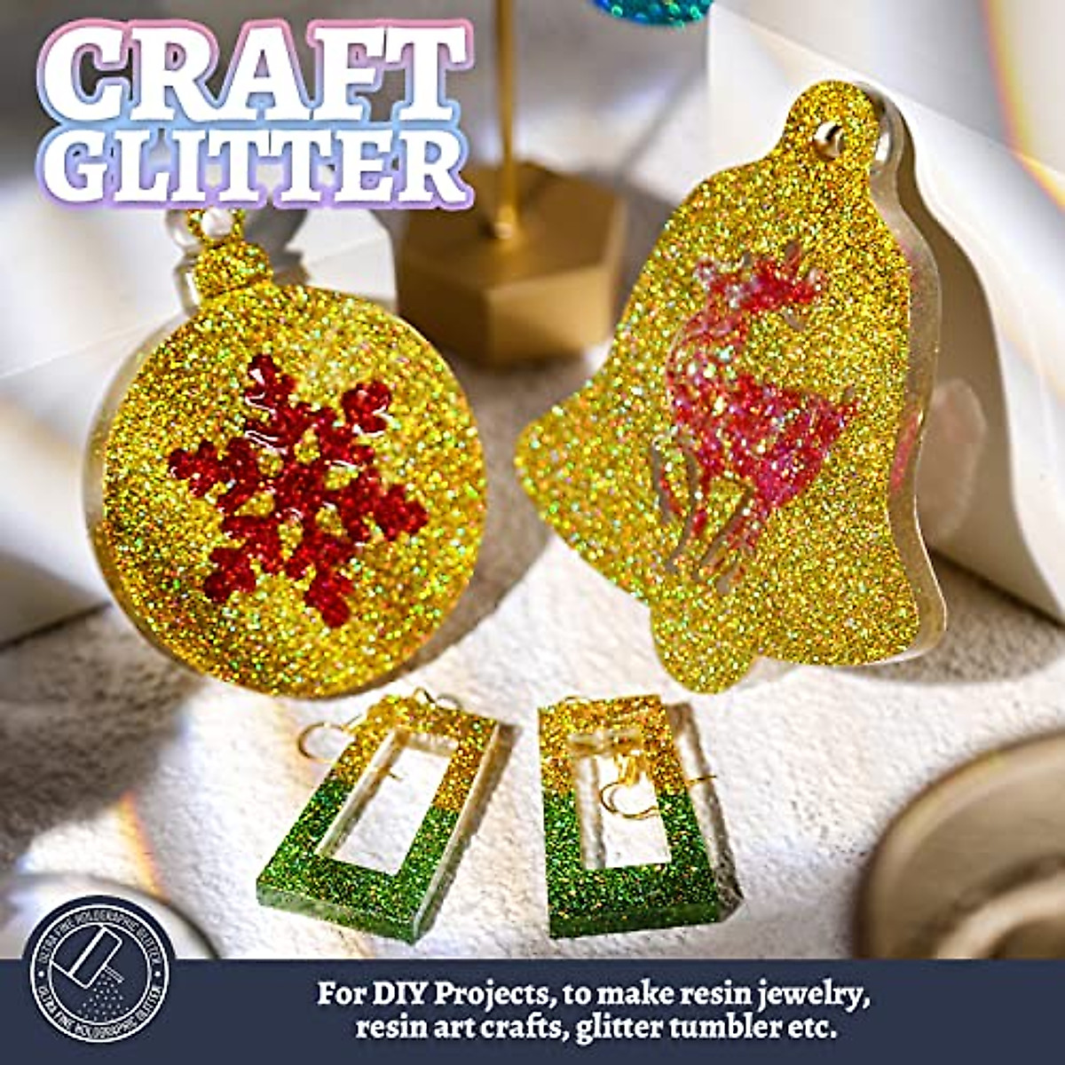 Holographic Ultra Fine Glitter, 180G/6.35OZ Resin Glitter Powder Sequins Flakes, 1/128" Metallic Iridescent Glitter for Resin Tumblers Art Crafts, Hair Face Body Nail Glitter, LEOBRO Gold Glitter