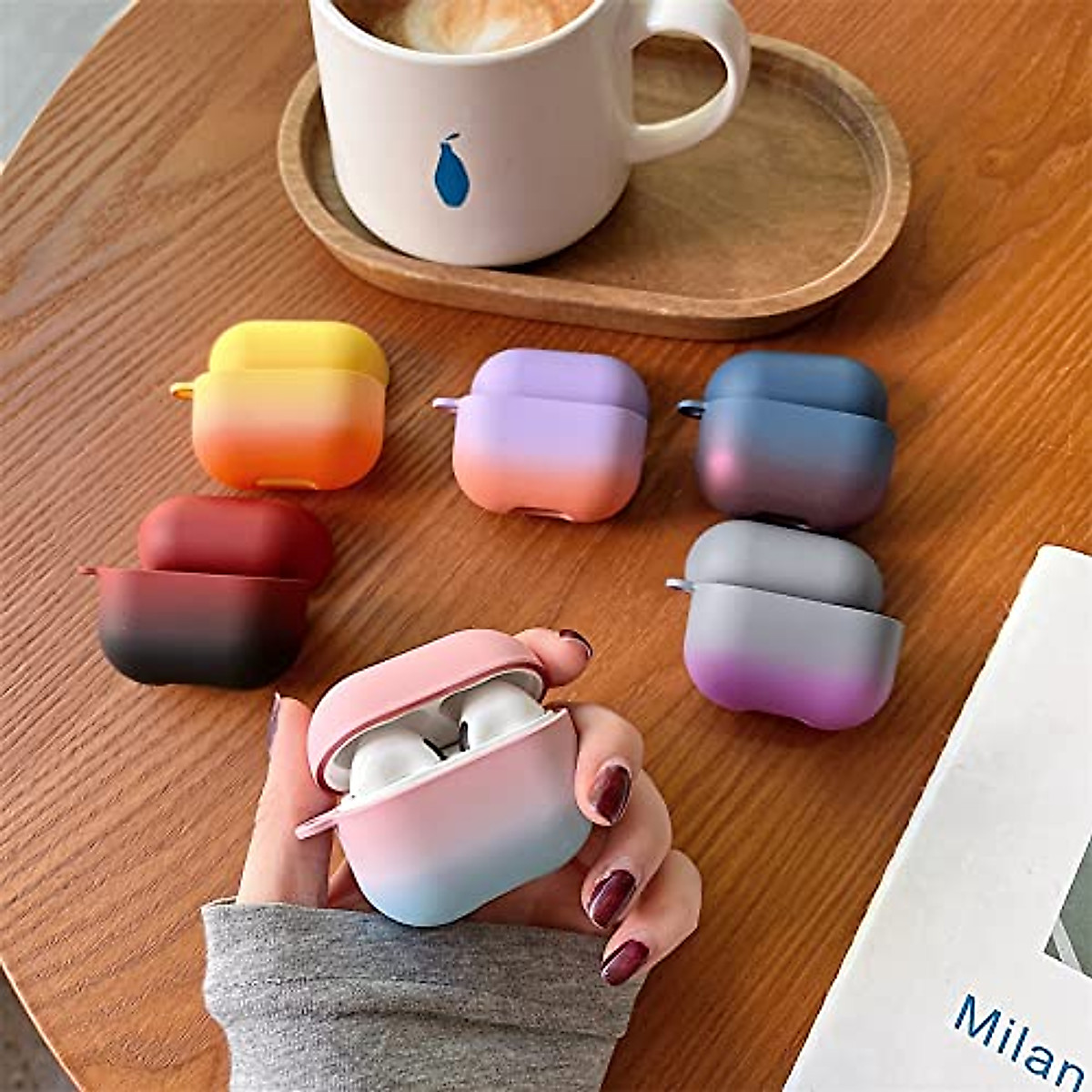 Graduated Color Hard Plastic Protective PC Case Cover Sleeve Compatible with Lenovo thinkplus LP40 Earbuds, Frosted Touch Feel Protective Skin Sleeve with Carabiner (C)