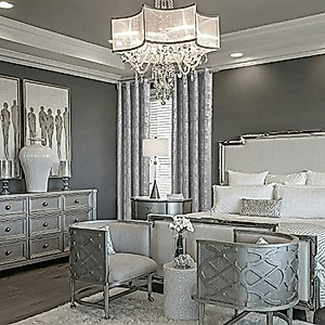 SHINELAND Extra Long Velvet Curtains 108 Inches Long for Living Room 2 Panels Grommet Grand Design 60% Blackout Pattern Curtains for Bedroom Luxury Bling Bathroom Door Doorway,Light Silver Grey