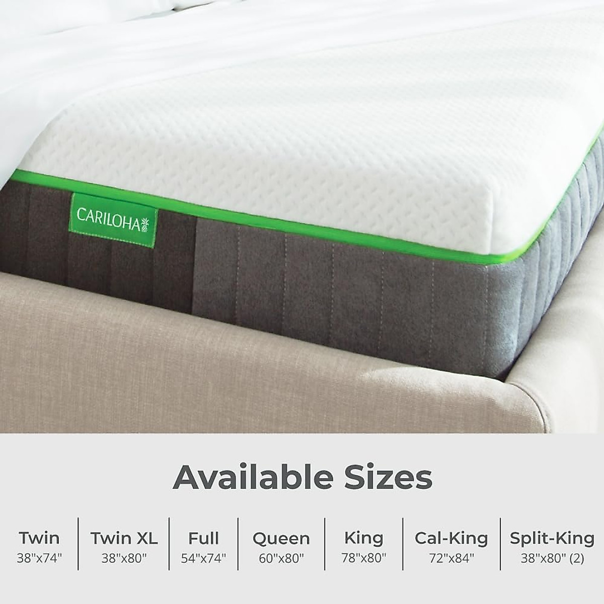 Cariloha Medium-Firm Classic Mattress | Queen | White | 10" Memory Foam | Viscose Material | Removable/Washable Cover, Side-Wedge Support, & Dual-Density Base