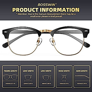 BOSSWIN Blue Light Glasses, 2 Pack, Fashion Round Half Frame, Computer/Game/Reading/TV Blue Light Blocking Glasses (Gold+silver)