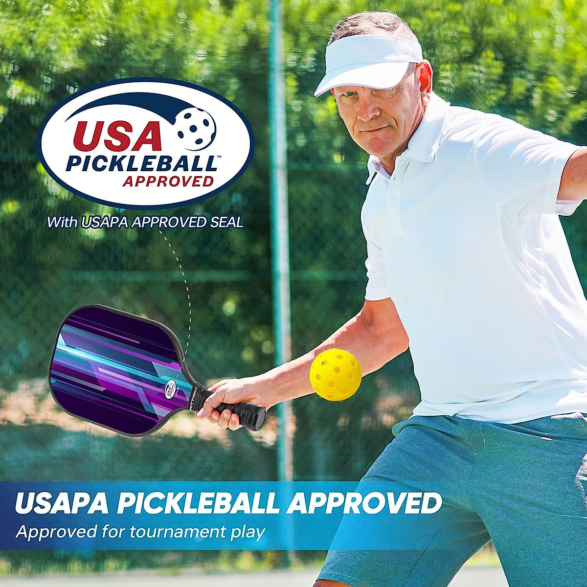 Pickleball Paddles Set of 2 - Fiberglass Pickleball Paddles for Beginners, USAPA Approved Pickle Ball Rackets 2 Pack with 4 Pickleball Balls, 1 Pickleball Net Bag, Paddles Ball Set Outdoor Indoor