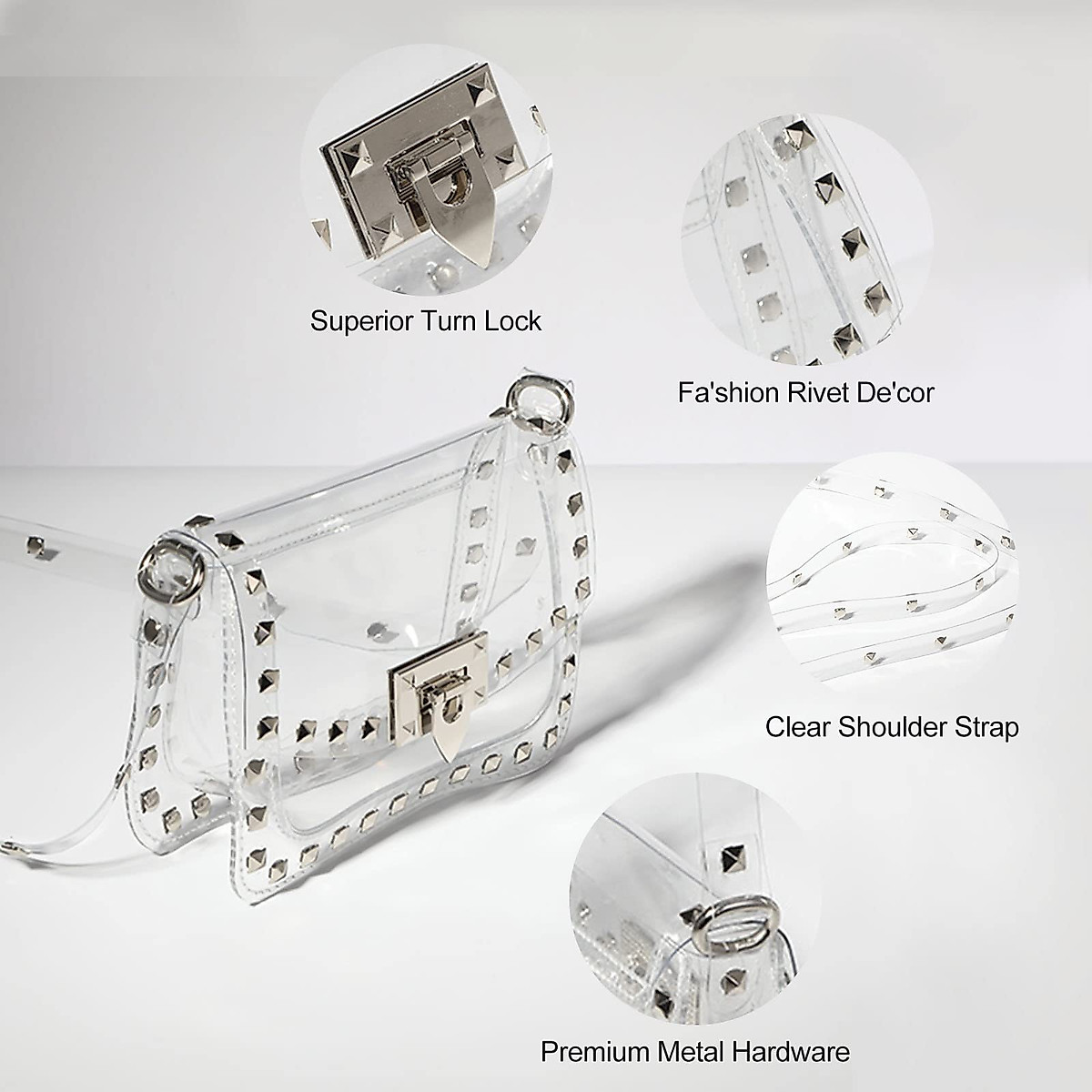 NEW RUICHENG Clear Purse for Women, Clear Crossbody Bag, handbag, shoulder bag with silver chain strap PGA stadium certification bag(silver)